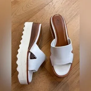 Aquatalia | Shoes | Aquatalia White And Brown Platform Slide Sandals ...